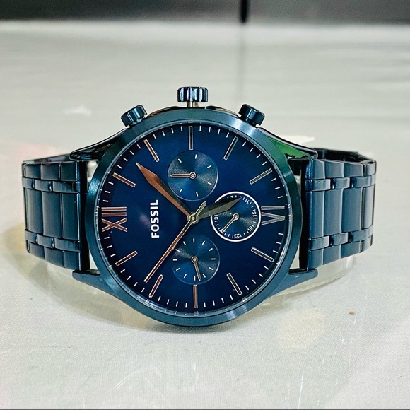 Fossil | Accessories | Fossil Bq243 Navy Blue Chronograph Stainless ...